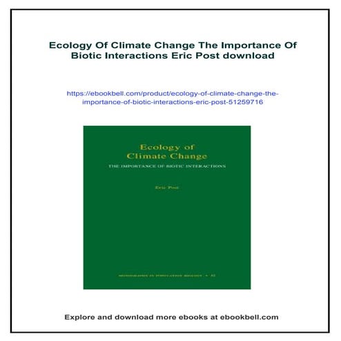 Ecology Of Climate Change The Importance Of Biotic Interactions Eric ...