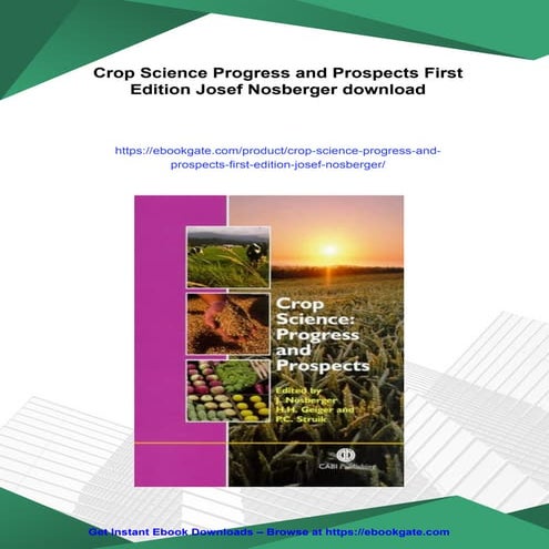 Crop Science Progress and Prospects First Edition Josef Nosberger | PDF