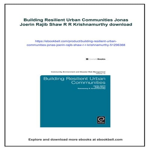 Building Resilient Urban Communities Jonas Joerin Rajib Shaw R R Krishnamurthy | PDF