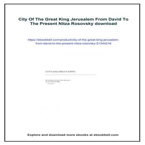 City Of The Great King Jerusalem From David To The Present Nitza ...