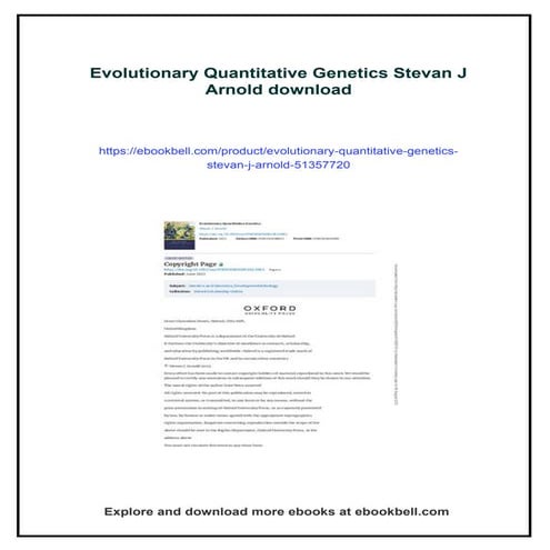Evolutionary Quantitative Genetics Stevan J Arnold | PDF