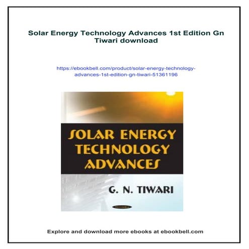 Solar Energy Technology Advances 1st Edition Gn Tiwari | PDF