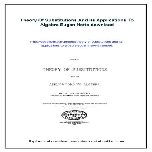 Theory Of Substitutions And Its Applications To Algebra Eugen Netto | PDF