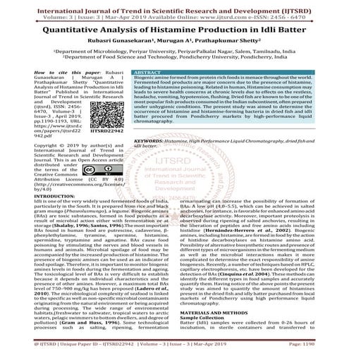 Quantitative Analysis of Histamine Production in Idli Batter | PDF