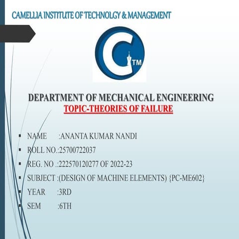 Design of machine elements theories of faliure | PPTX