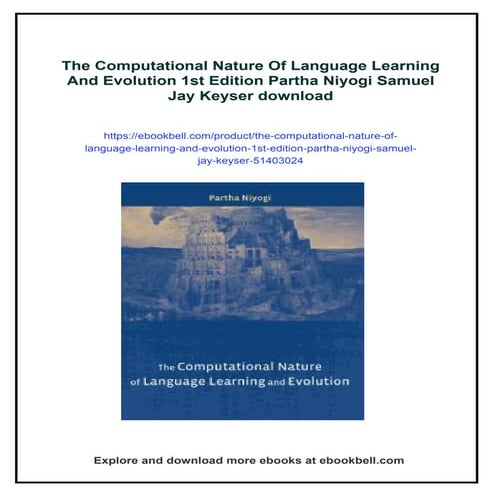 The Computational Nature Of Language Learning And Evolution 1st Edition ...