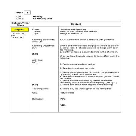 257053790 lesson-plan-year-3-unit-1 | PDF