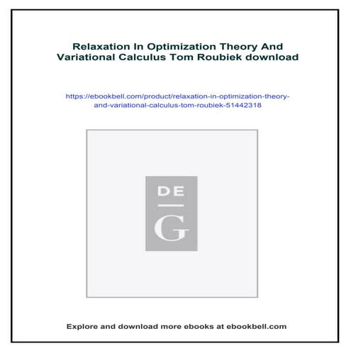 Relaxation In Optimization Theory And Variational Calculus Tom Roubiek ...