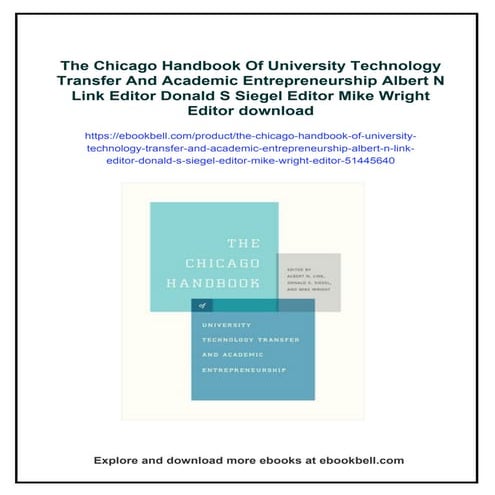 The Chicago Handbook Of University Technology Transfer And Academic Entrepreneurship Albert N ...
