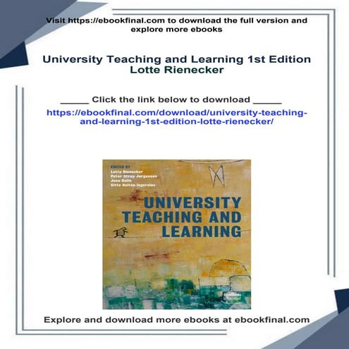 University Teaching and Learning 1st Edition Lotte Rienecker | PDF