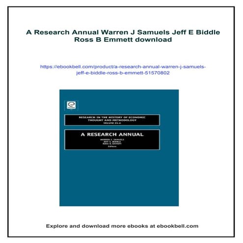 A Research Annual Warren J Samuels Jeff E Biddle Ross B Emmett | PDF