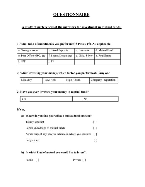 Questionnaire on Investment Preferences | DOC