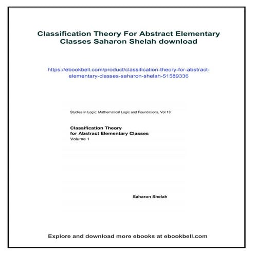 Classification Theory For Abstract Elementary Classes Saharon Shelah | PDF