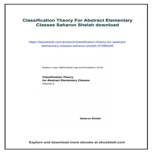 Classification Theory For Abstract Elementary Classes Saharon Shelah | PDF