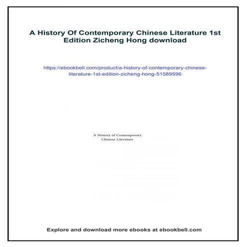 A History Of Contemporary Chinese Literature 1st Edition Zicheng Hong | PDF