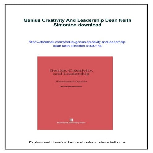 Genius Creativity And Leadership Dean Keith Simonton | PDF