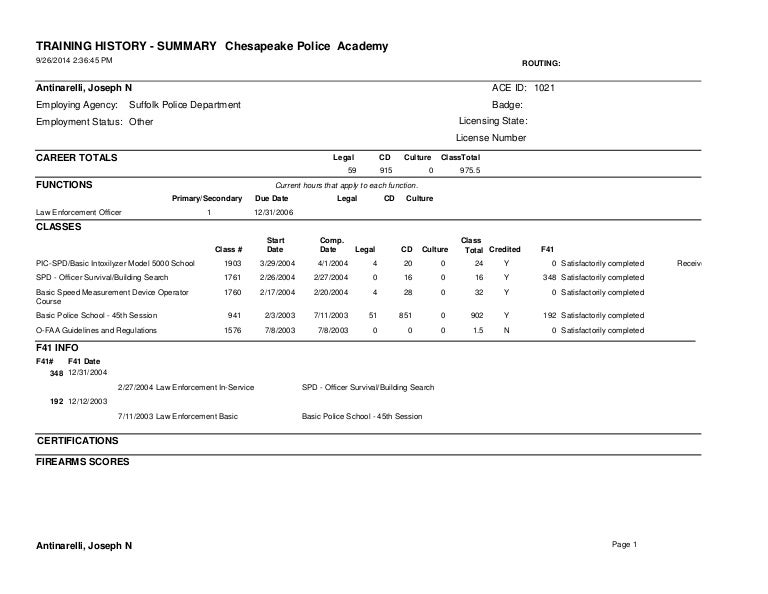 Chesapeake Police Acdemy 2003 TRANSCRIPT -- Antinarelli, Joseph N.PDF