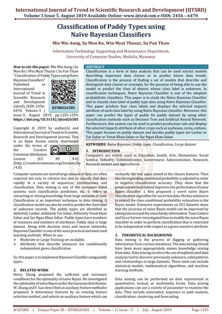 Classification of Paddy Types using Naïve Bayesian Classifiers | PDF Classification of Paddy Types using Naïve Bayesian Classifiers | PDF