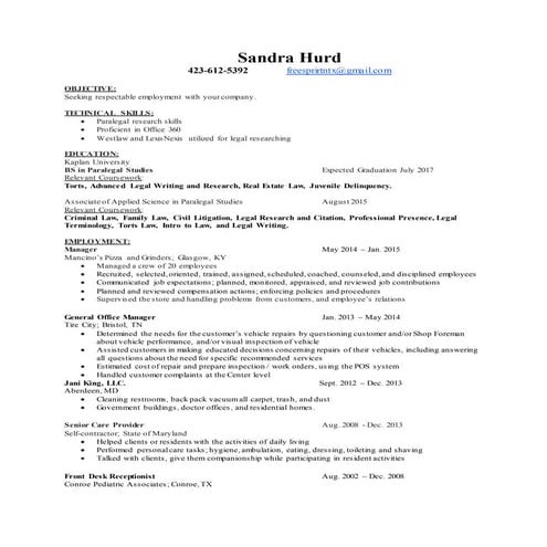 Sandra Hurd, Resume | DOCX