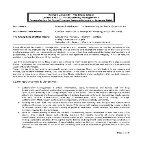 Course outline Sustainability Management II | PDF