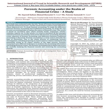 Forensic Accounting under the Realm of Financial Crime – A Study | PDF