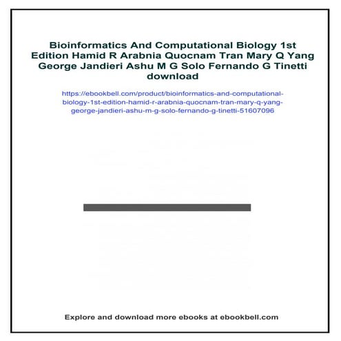 Bioinformatics And Computational Biology 1st Edition Hamid R Arabnia Quocnam Tran Mary Q Yang ...