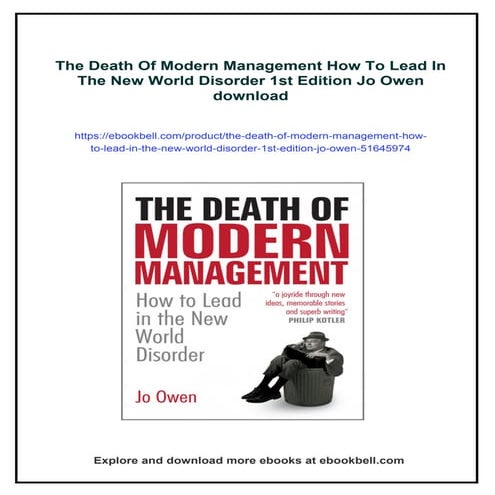 The Death Of Modern Management How To Lead In The New World Disorder ...