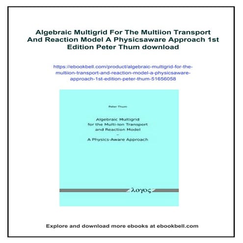 Algebraic Multigrid For The Multiion Transport And Reaction Model A ...