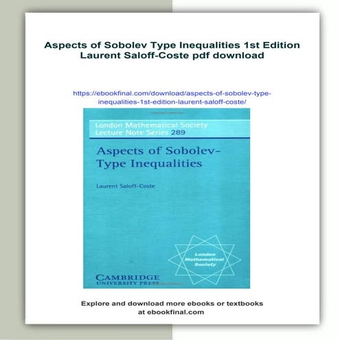 Aspects of Sobolev Type Inequalities 1st Edition Laurent Saloff-Coste | PDF