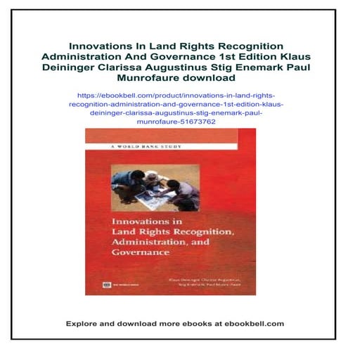 Innovations In Land Rights Recognition Administration And Governance 1st Edition Klaus Deininger ...