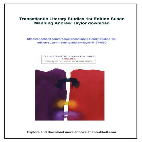Transatlantic Literary Studies 1st Edition Susan Manning Andrew Taylor ...
