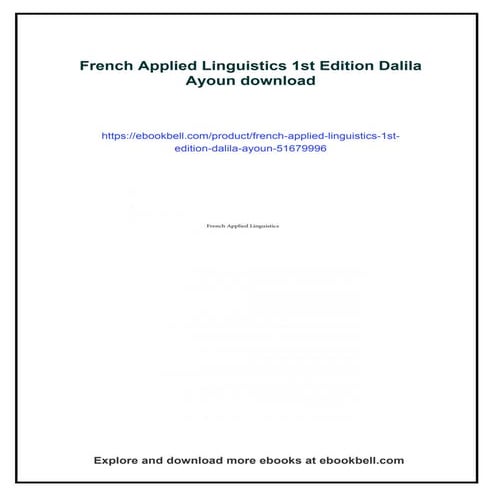 French Applied Linguistics 1st Edition Dalila Ayoun | PDF