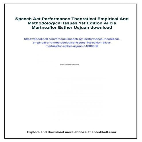 Speech Act Performance Theoretical Empirical And Methodological Issues ...