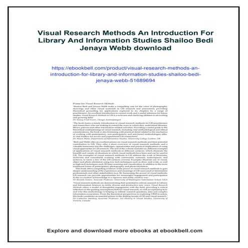Visual Research Methods An Introduction For Library And Information Studies Shailoo Bedi Jenaya ...
