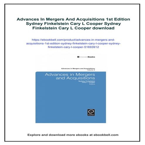 Advances In Mergers And Acquisitions 1st Edition Sydney Finkelstein ...