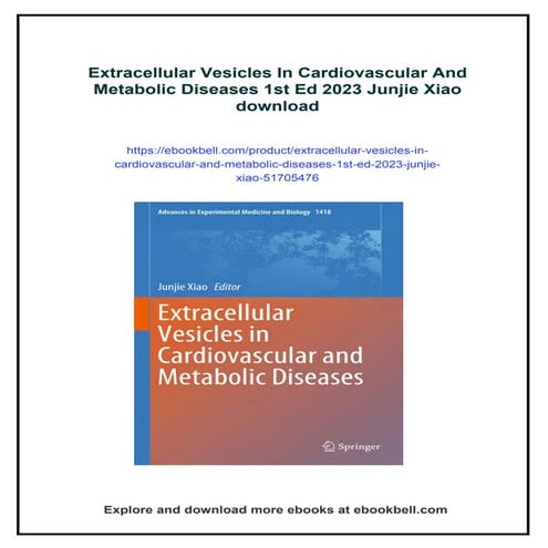 Extracellular Vesicles In Cardiovascular And Metabolic Diseases 1st Ed 2023 Junjie Xiao | PDF
