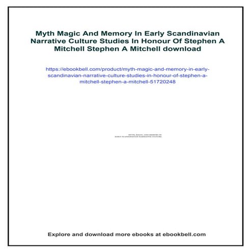Myth Magic And Memory In Early Scandinavian Narrative Culture Studies ...