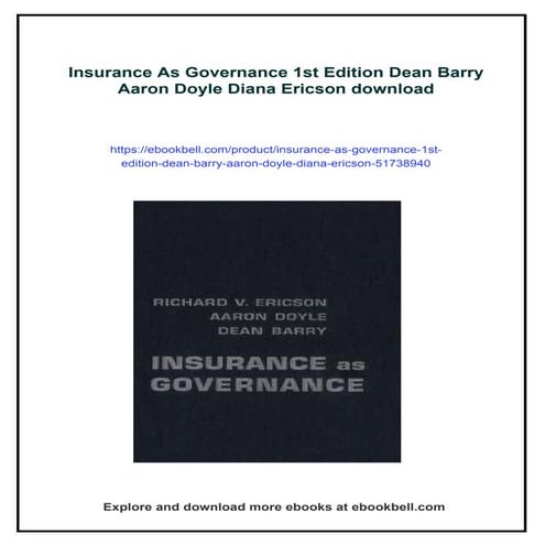 Insurance As Governance 1st Edition Dean Barry Aaron Doyle Diana ...
