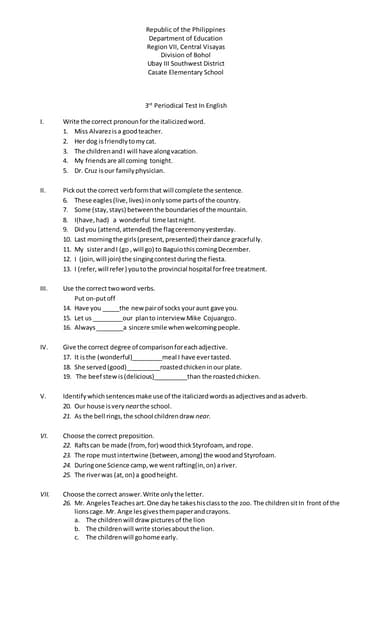 Grade 9 english TEST | DOCX