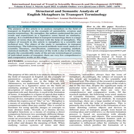 Structural and Semantic Analysis of English Metaphors in Transport ...