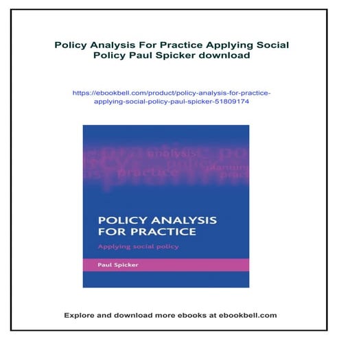 Policy Analysis For Practice Applying Social Policy Paul Spicker | PDF