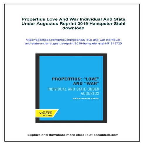 Propertius Love And War Individual And State Under Augustus Reprint ...