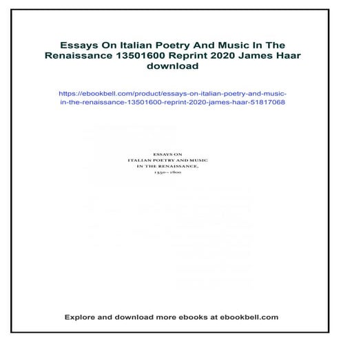 Essays On Italian Poetry And Music In The Renaissance 13501600 Reprint ...