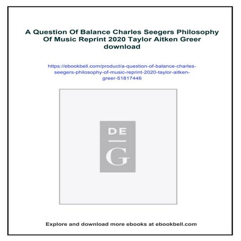 A Question Of Balance Charles Seegers Philosophy Of Music Reprint 2020 ...