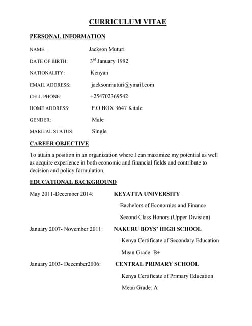 Curriculum Vitae Sample Format | PDF