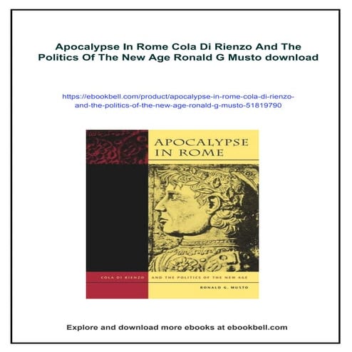 Apocalypse In Rome Cola Di Rienzo And The Politics Of The New Age ...