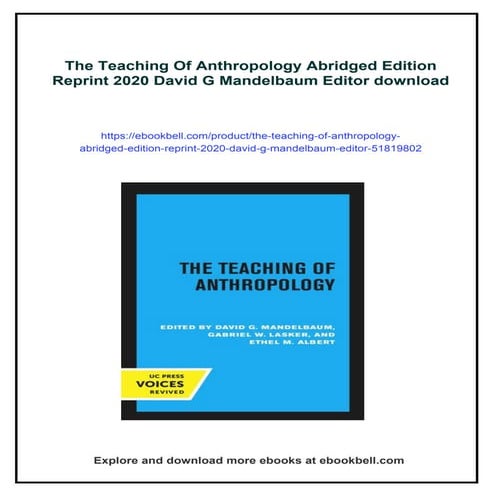 The Teaching Of Anthropology Abridged Edition Reprint 2020 David G ...