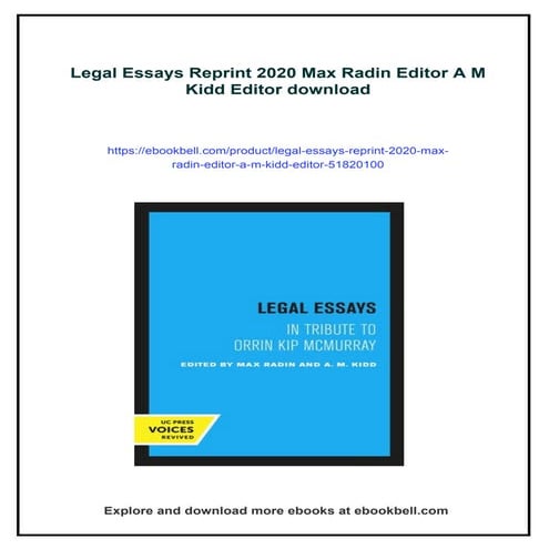 Legal Essays Reprint 2020 Max Radin Editor A M Kidd Editor | PDF