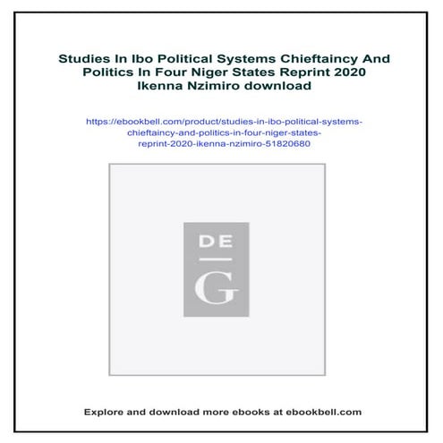 Studies In Ibo Political Systems Chieftaincy And Politics In Four Niger ...