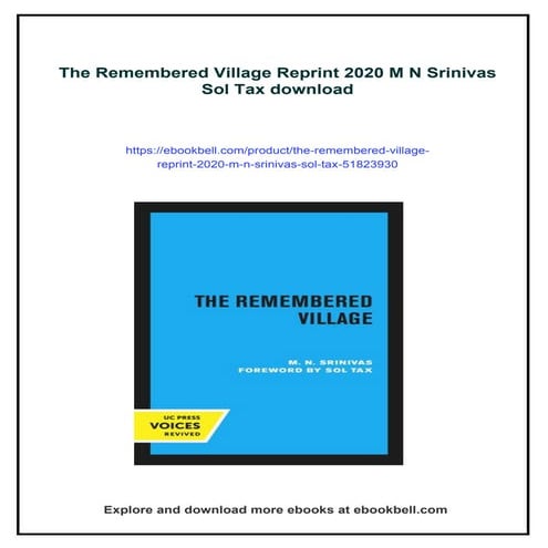 The Remembered Village Reprint 2020 M N Srinivas Sol Tax | PDF